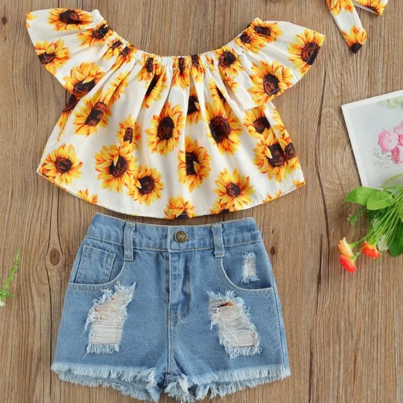 Matching Sets | New Girls Sunflower Off The Shoulder Top Outfit | Poshmark